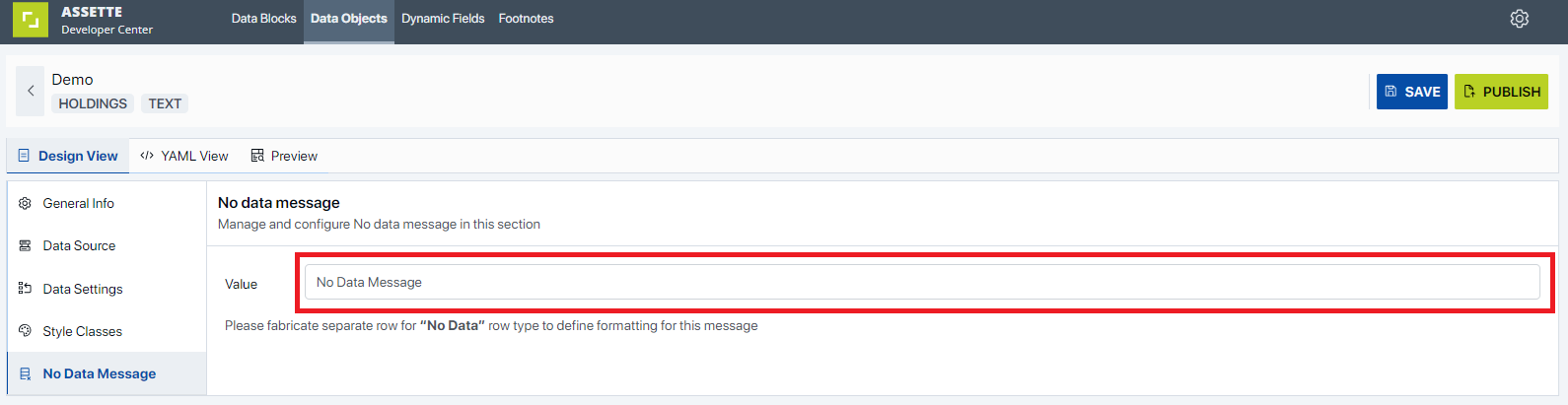 No Data Message Tab | Assette Support