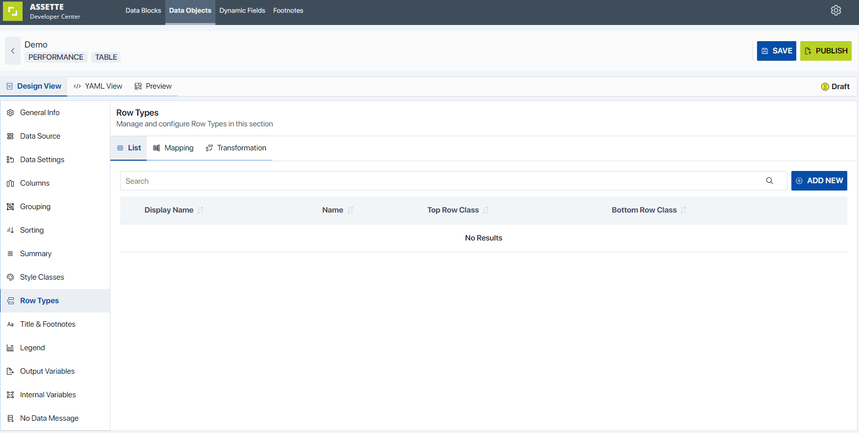 Row Types Tab | Assette Support