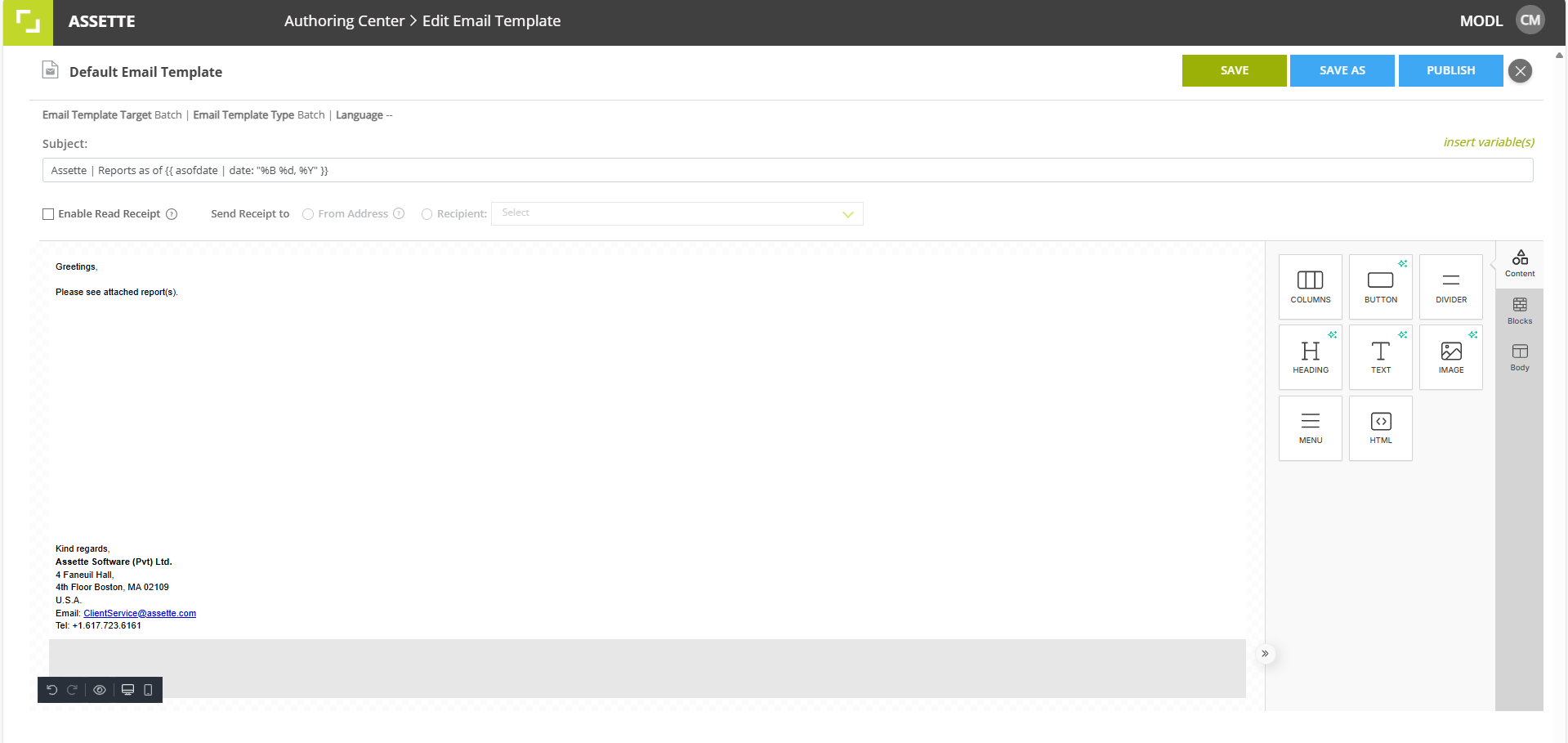 Email Templates | Assette Support